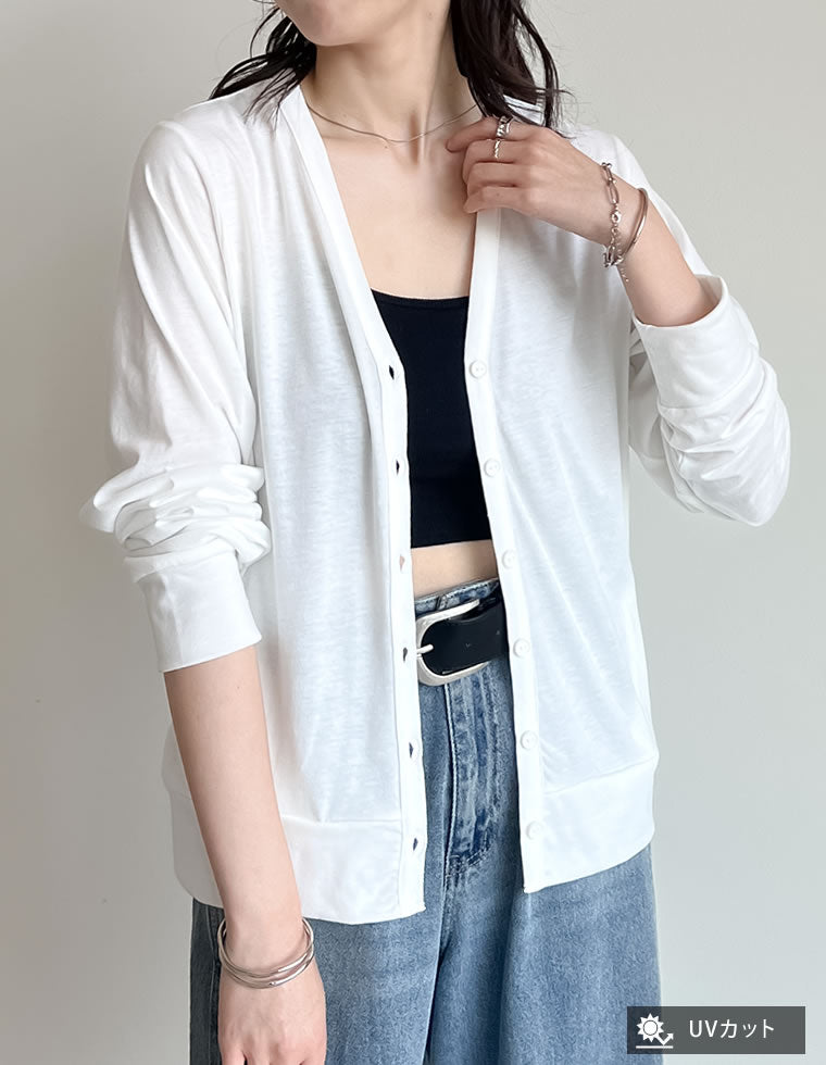 天竺UVカットVネックカーディガン - トップス通販 | 人気レディースファッション - Re:EDIT（リエディ）